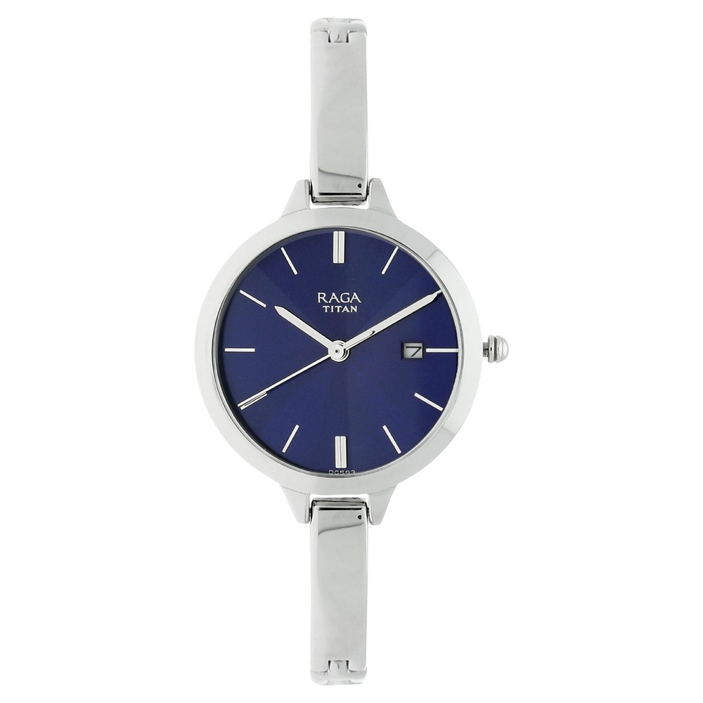 Buy Online Titan Raga Viva Blue Dial Analog with Date Metal Strap Watch ...
