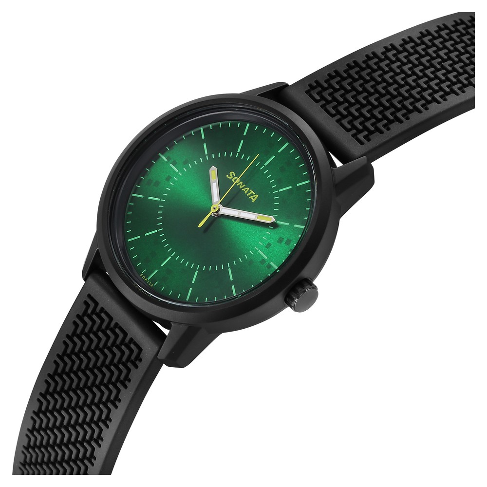 Buy Online Sonata Volt Quartz Analog Green Dial Polyurethane Strap ...