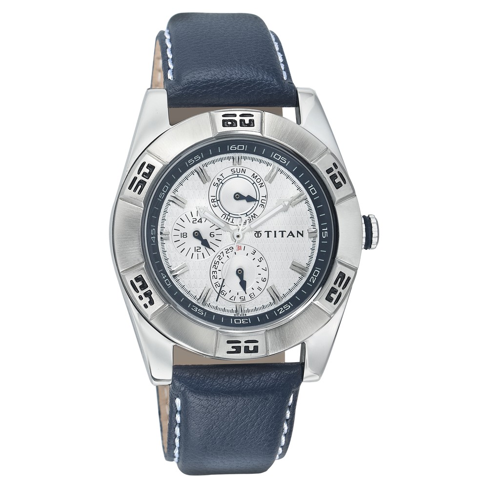 Buy Online Titan Quartz Analog Silver Dial Leather Strap Watch for Men ...