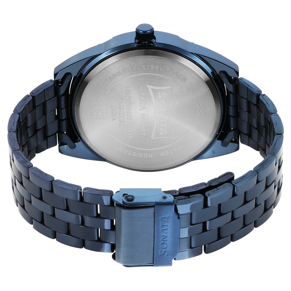 Buy Online Sonata Blues Quartz Analog with Date Silver Dial Metal Strap ...