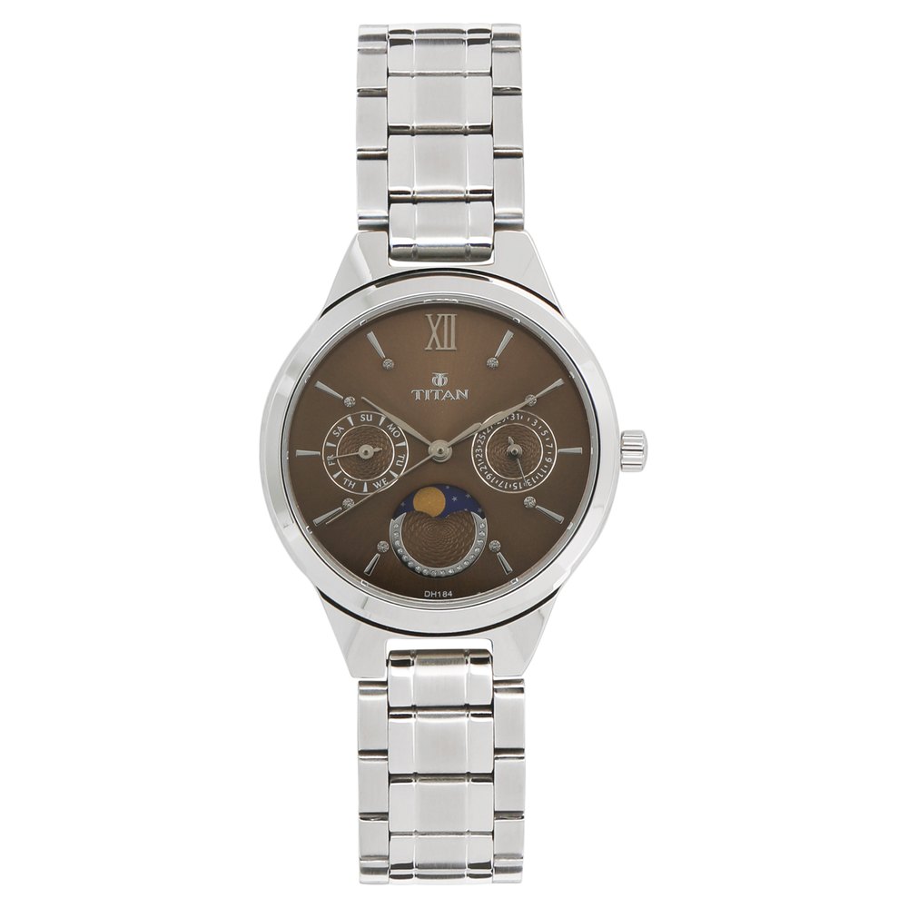 Buy Online Titan Workwear Brown Moonphase Dial Stainless Steel Strap ...