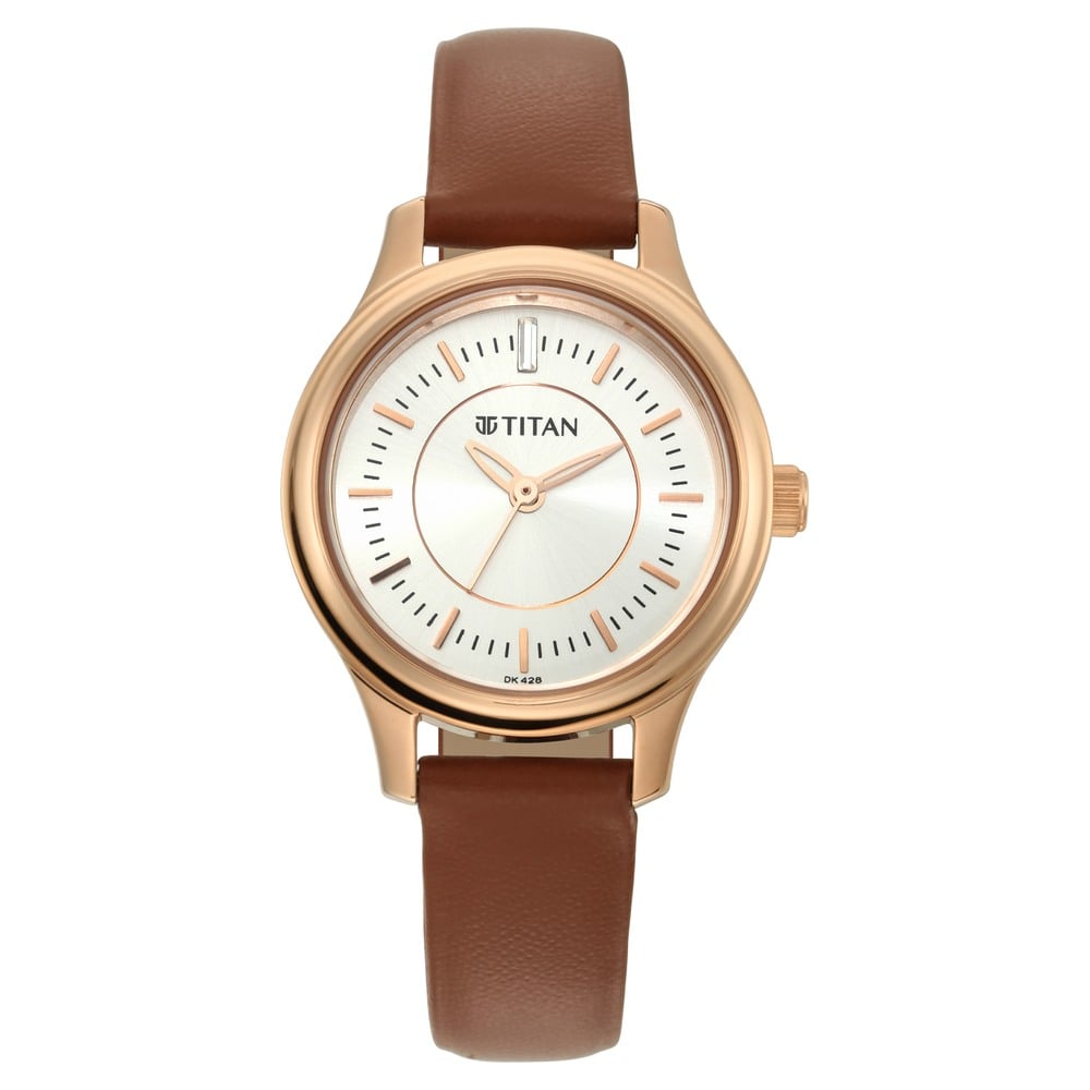 Buy Online Titan Quartz Analog Silver Dial Tan Leather Strap Watch For ...