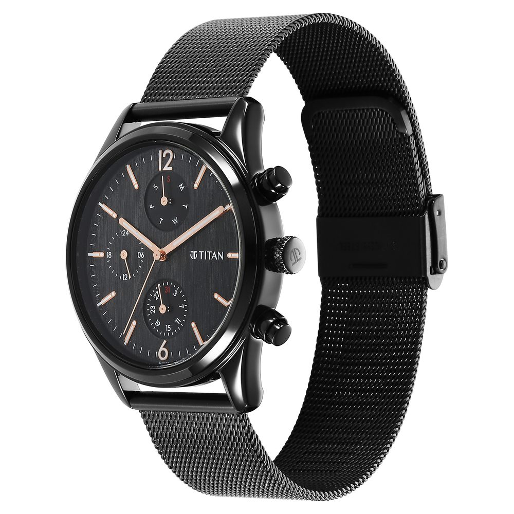 Buy Online Titan Neo Black & Gold Quartz Analog with Day and Date Black ...