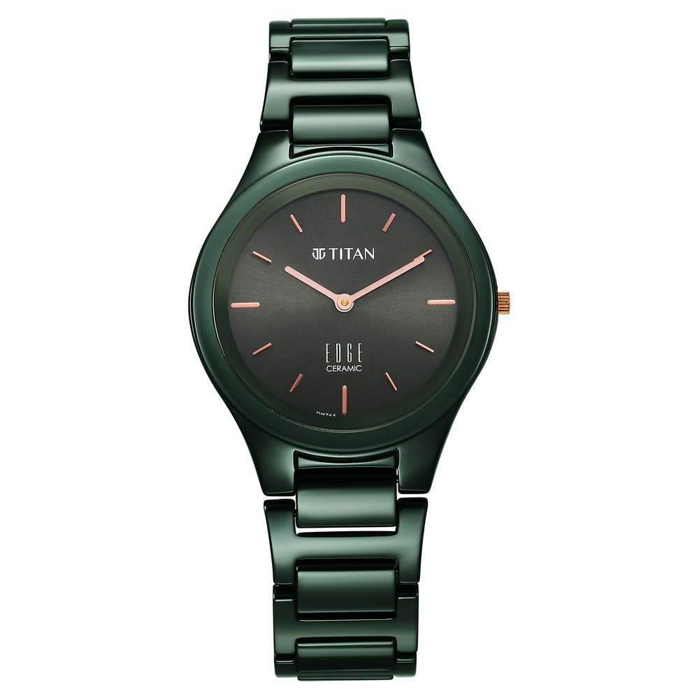 Buy Online Titan Edge Ceramic Quartz in Glossy Green Dial Watch for ...