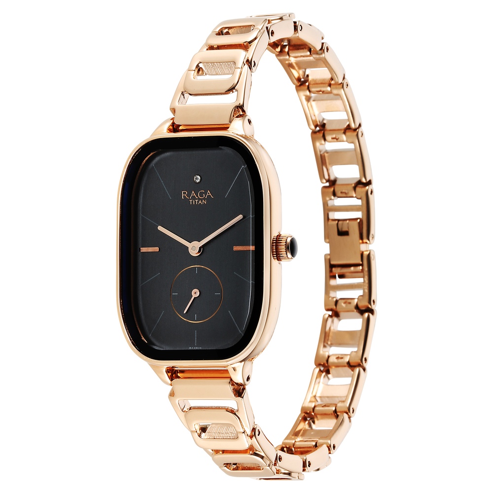 Buy Online Titan Raga Chic Quartz Analog Black Dial Rose Gold Metal ...