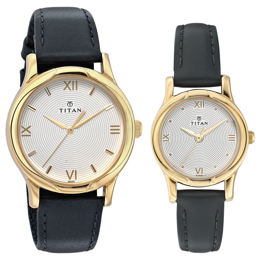 Buy Online Titan Blue Dial Quartz Leather Strap watch for Couple ...