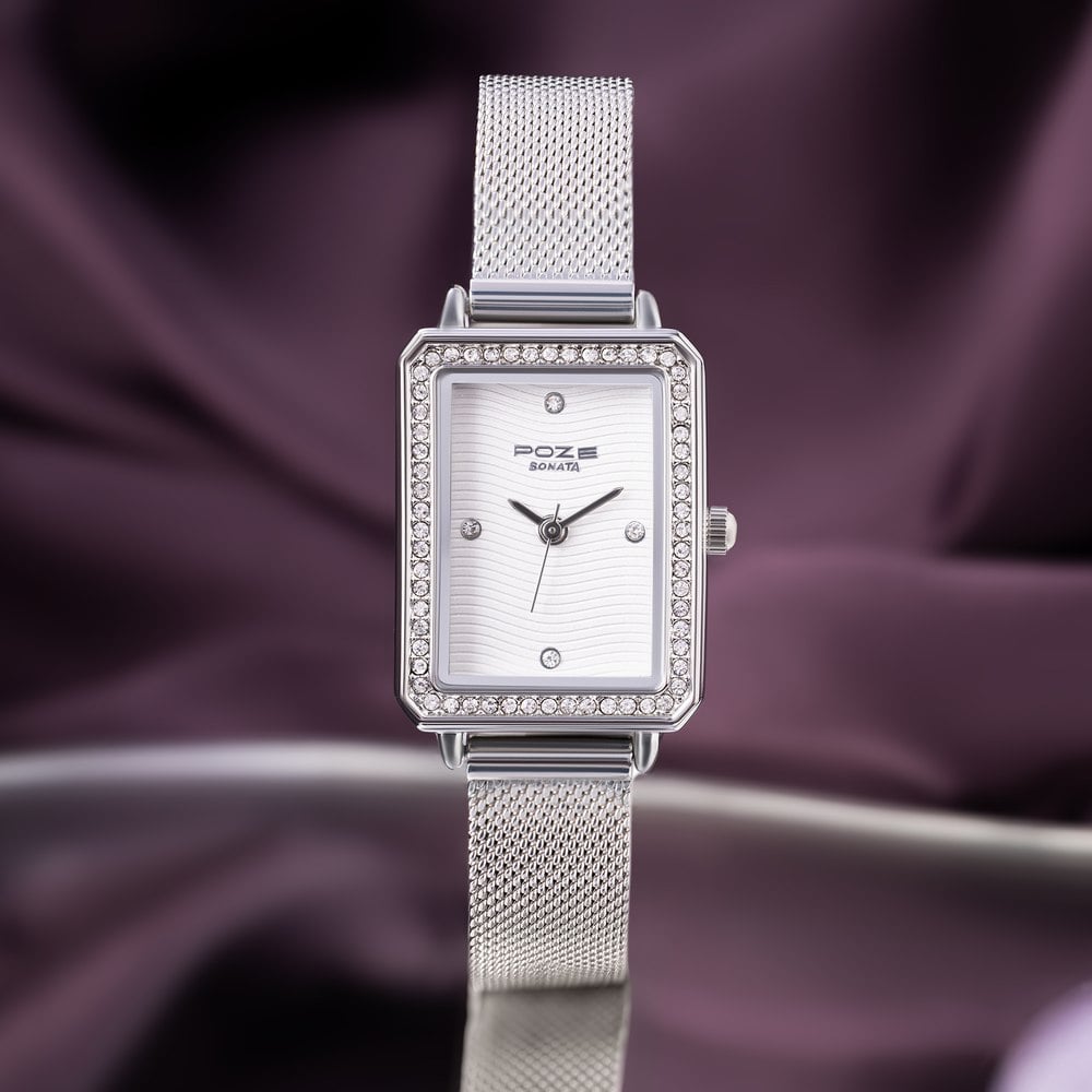 Buy Online Sonata Poze Quartz Analog Silver Dial Mesh Strap Watch for ...