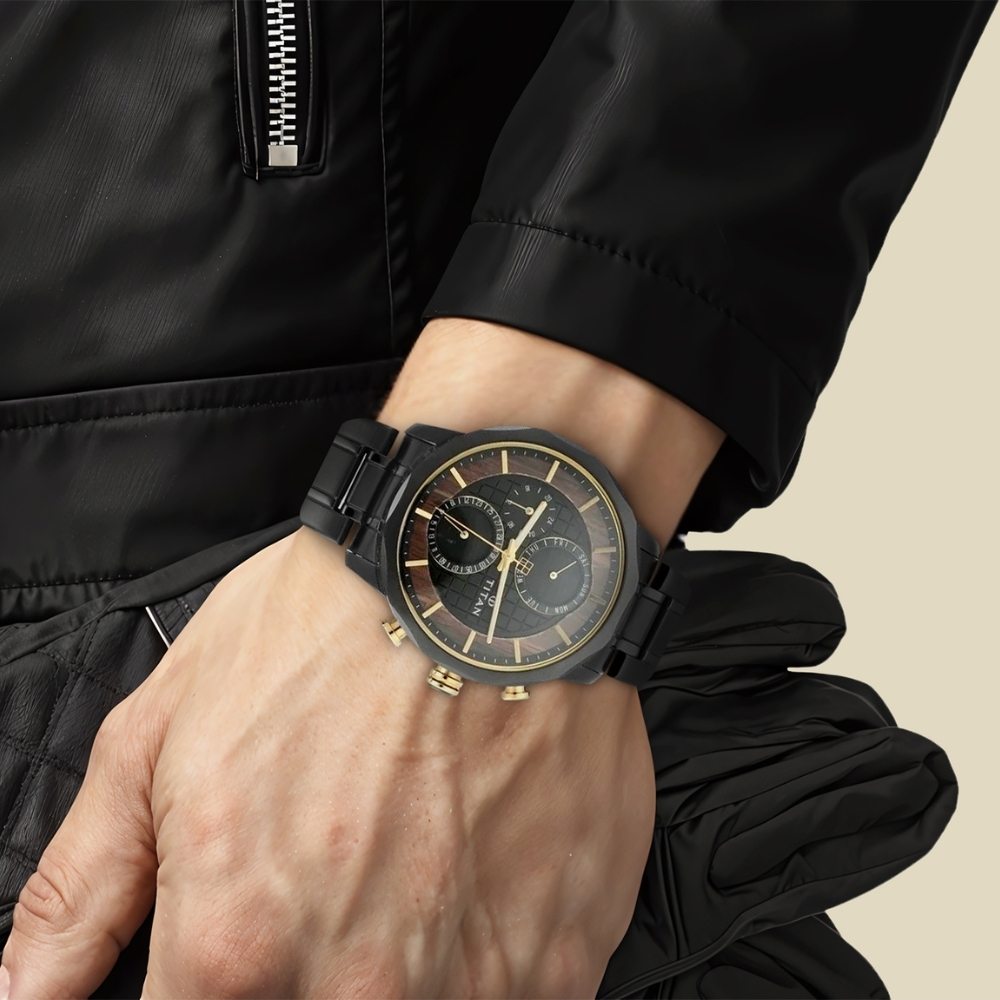 Buy Online Titan Quartz Multifunction Black Dial Metal Strap Watch for ...
