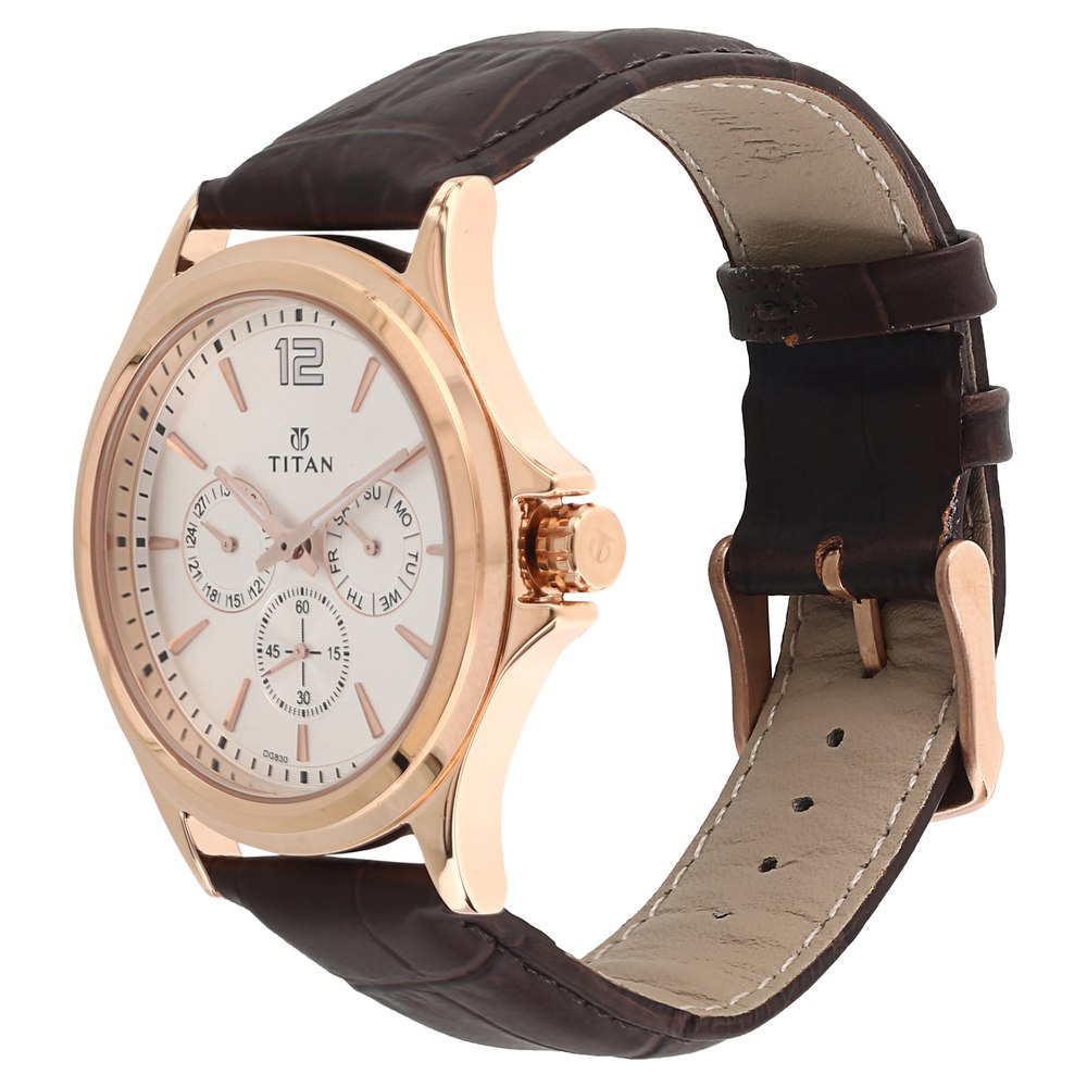 Buy Online Titan Quartz Multifunction White Dial Leather Strap Watch ...