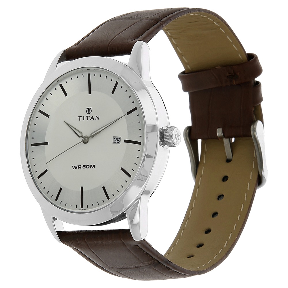 Buy Online Titan Classic Silver Dial Analog with Date Leather Strap ...