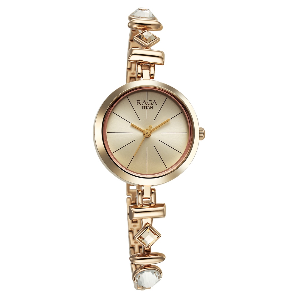 Buy Online Titan Raga Viva Quartz Analog Champagne Dial Metal Strap ...
