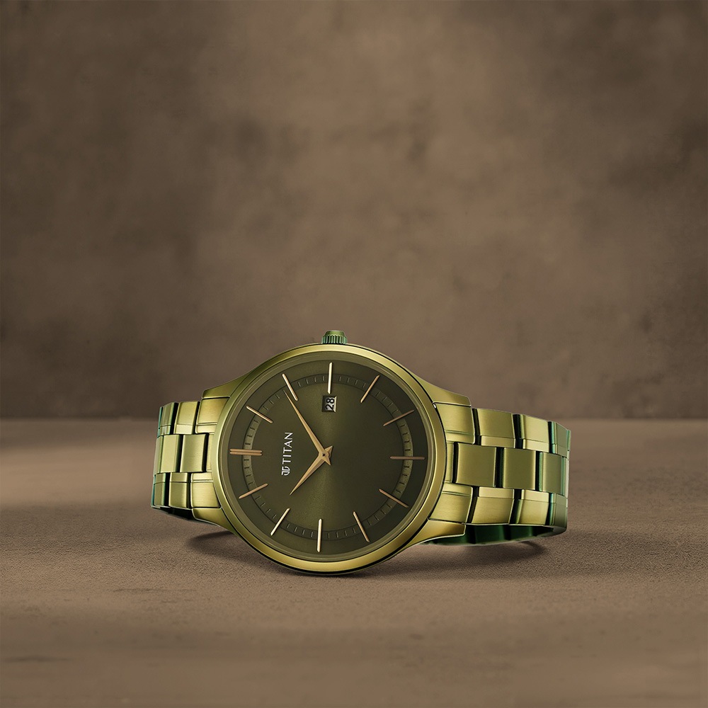 Buy Online Titan Classique Slimline Green Dial Analog with Day and Date ...