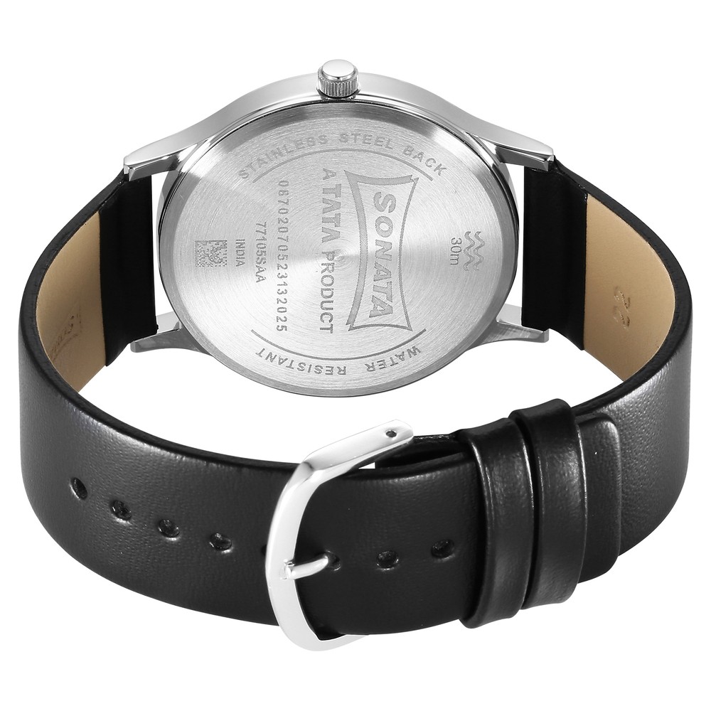 Buy Online Sonata Aspire Quartz Analog Black Dial Leather Strap Watch ...