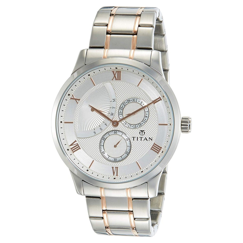 Buy Online Titan Quartz Multifunction White Dial Stainless Steel Strap ...