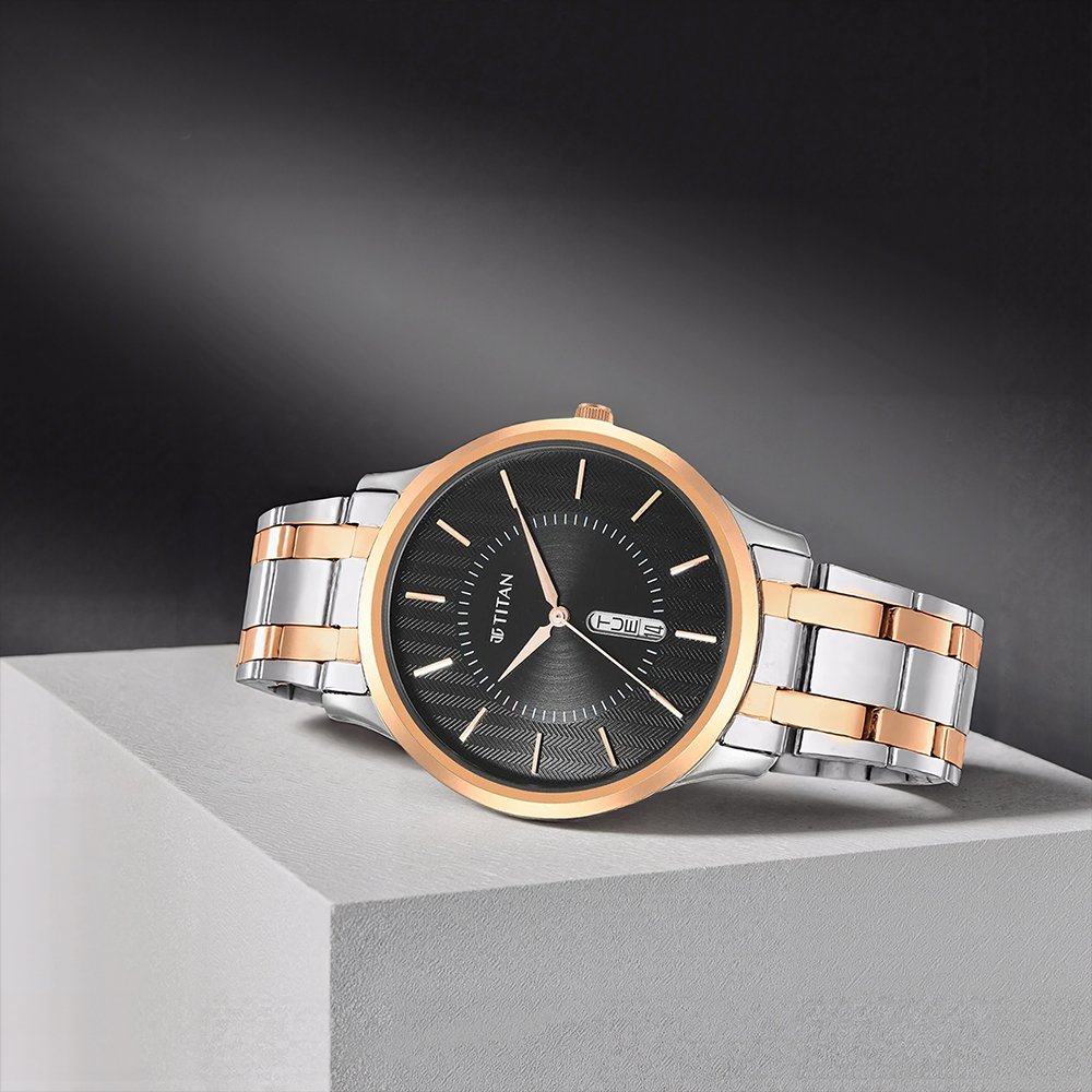 Buy Online Titan Quartz Analog Black Dial Stainless Steel Strap Watch ...