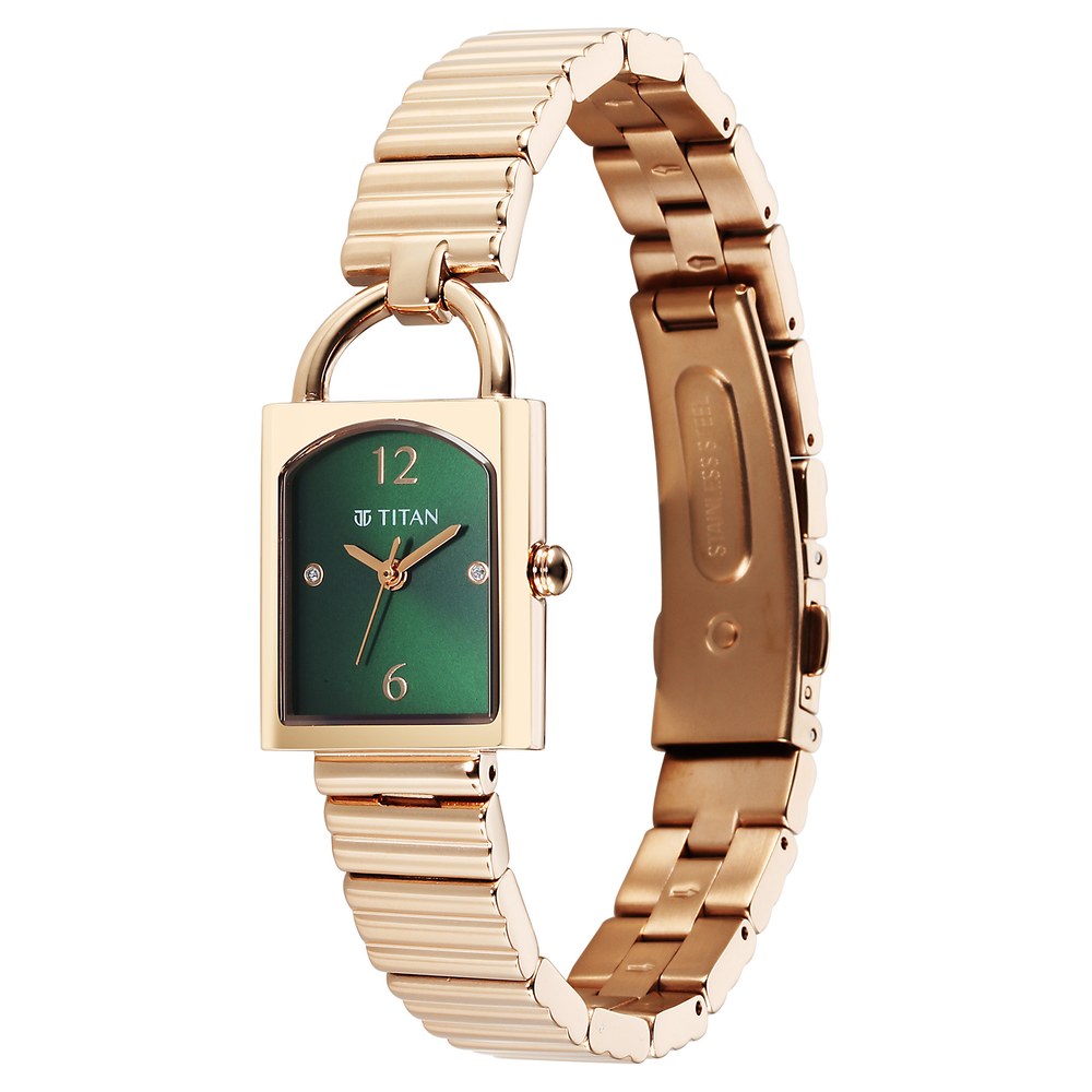 Buy Online Titan Metro Quartz Analog Green Dial Stainless Steel Strap ...