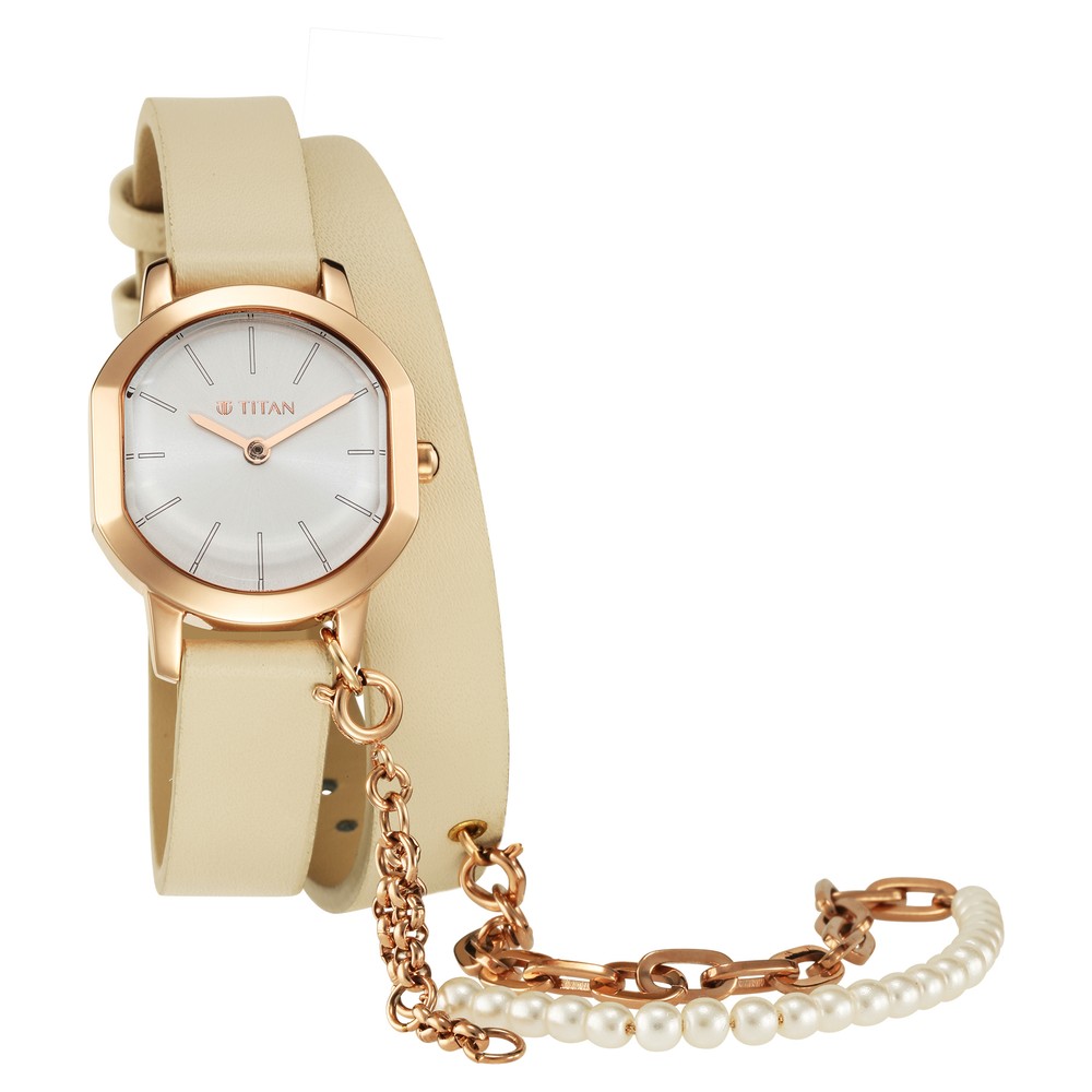 Buy Online Titan Purple Unending Beauty Off White Dial Analog Leather ...