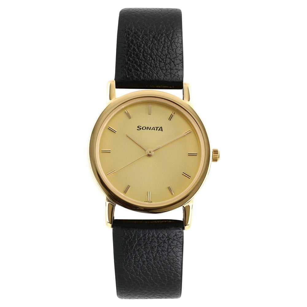 Buy Online Sonata Quartz Analog Champagne Dial Leather Strap Watch for ...
