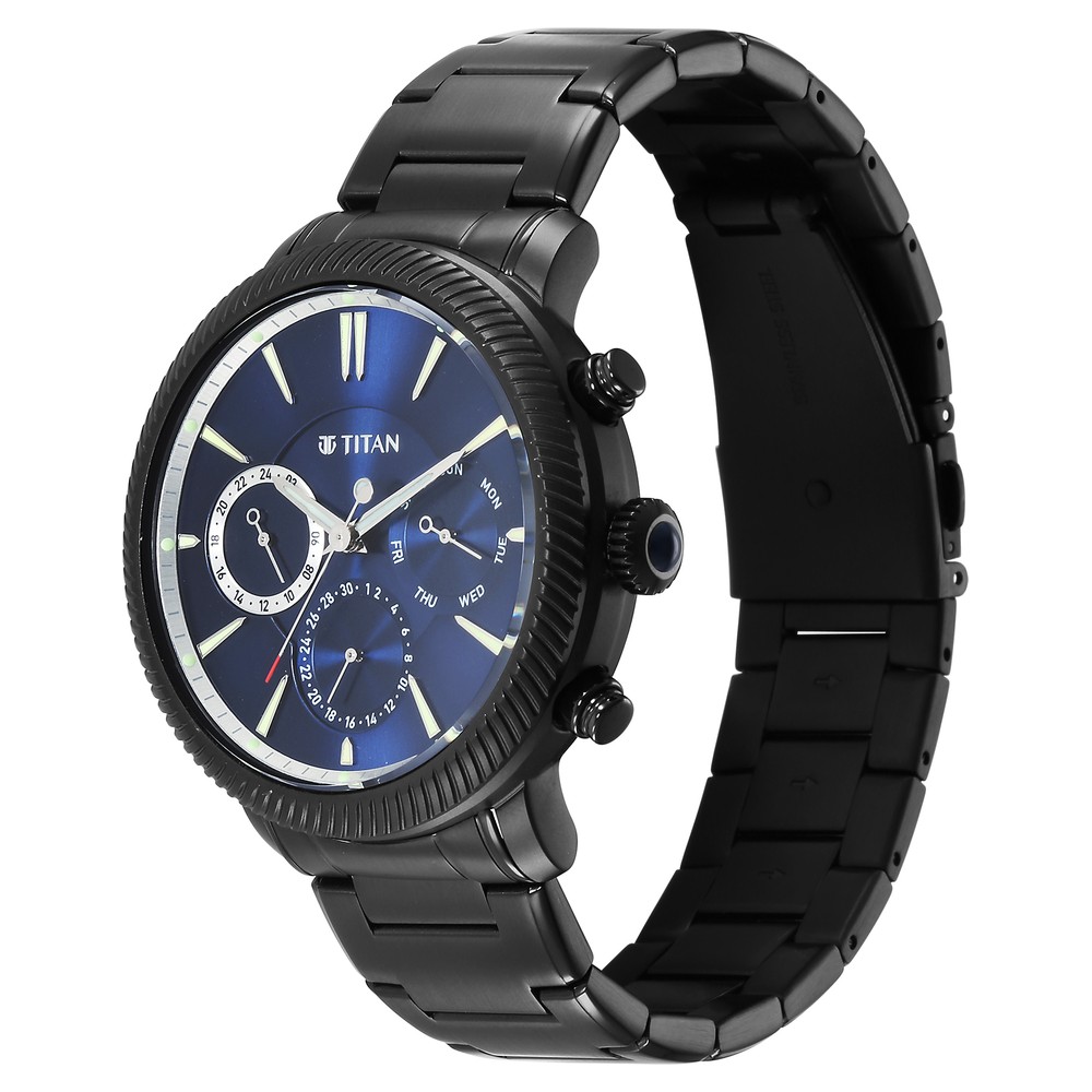 Buy Online Titan Stellar Multifunction Blue Dial Black Stainless Steel ...