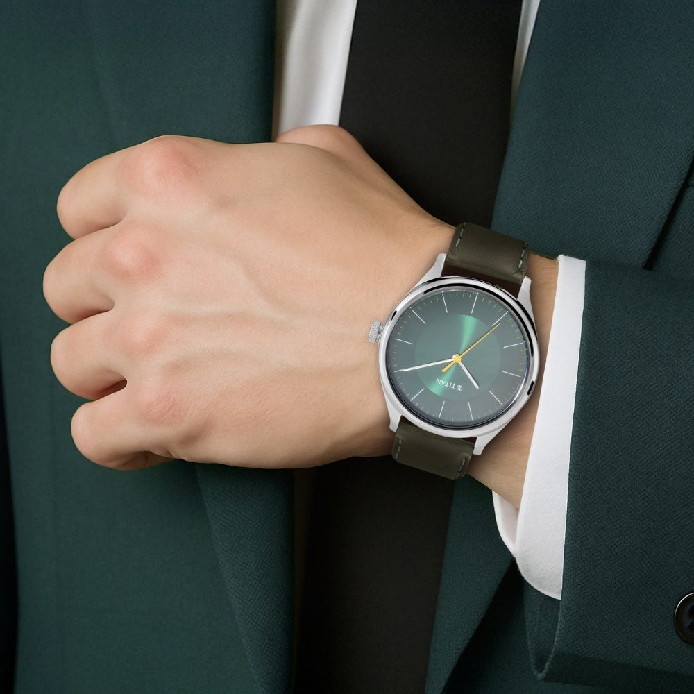 Buy Online Titan Men's Urban Edge Lustrous Green Dial Leather Watch ...