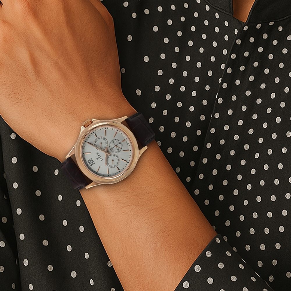 Buy Online Titan Quartz Multifunction White Dial Leather Strap Watch ...