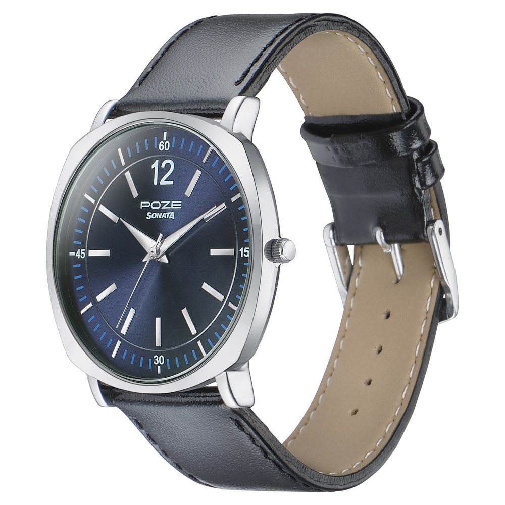 Buy Online Sonata Poze Quartz Analog Blue Dial Black Color Leather ...