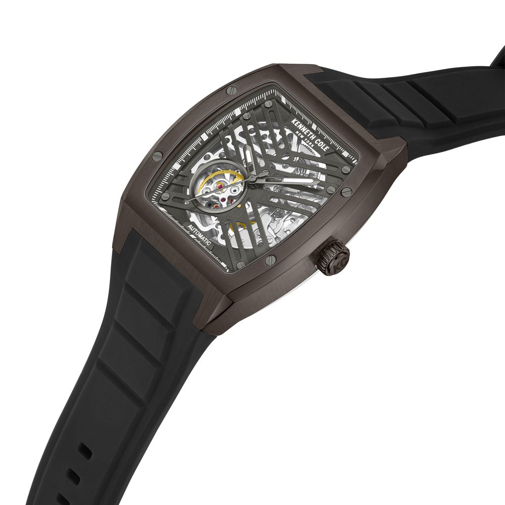 Buy Online Kenneth Cole Automatic Grey Dial With Black Silicone Strap ...