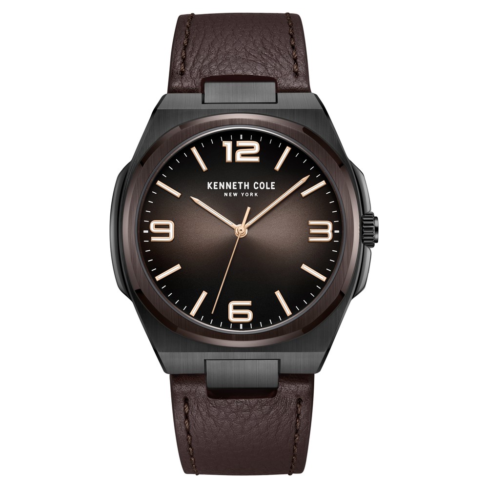 Buy Online Kenneth Cole Quartz Analog Brown Dial Brown Leather Strap ...