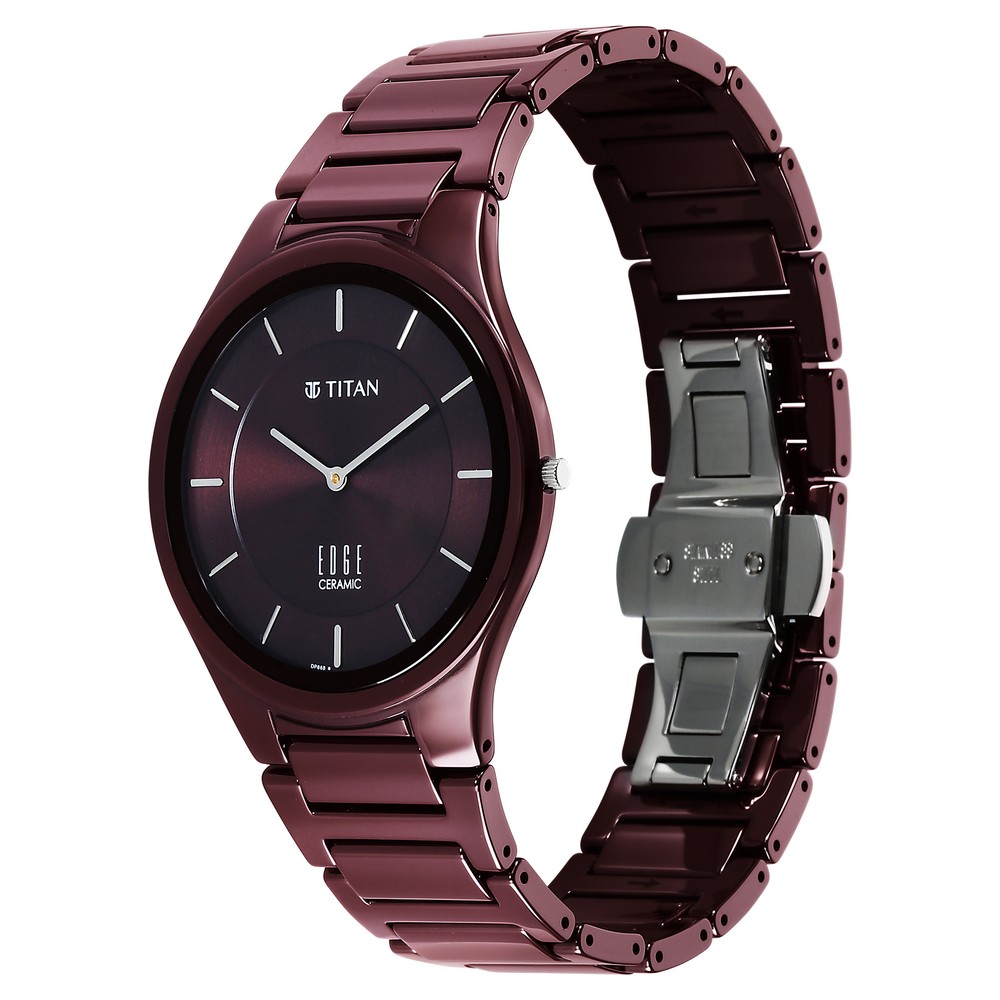 Buy Online Titan Wine Ceramic Quartz Analog Maroon Dial Ceramic Strap ...