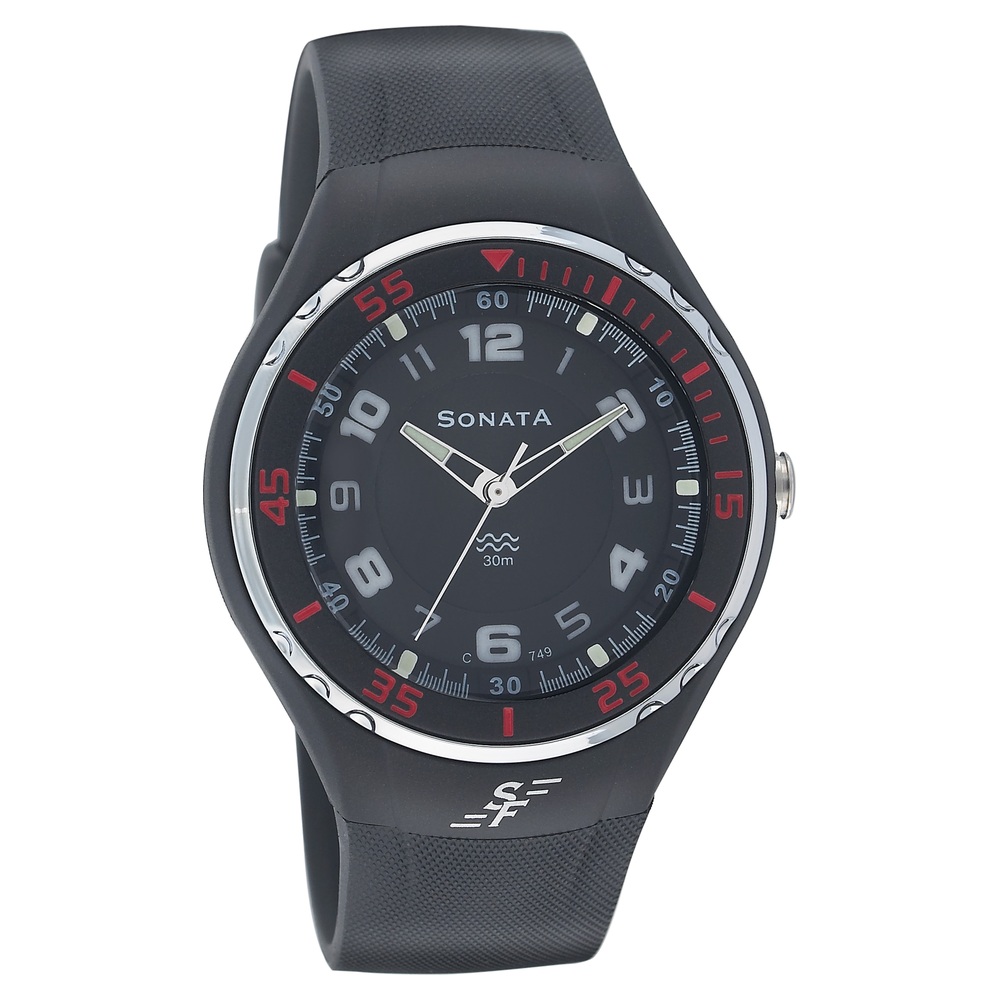 Buy Online Sonata Quartz Analog Black Dial Strap Watch for Men ...