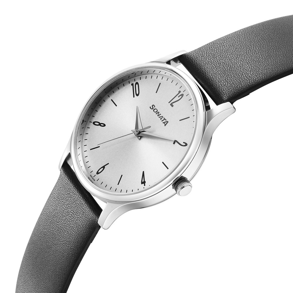 Buy Online Sonata Aspire Quartz Analog Grey Dial Leather Strap Watch ...