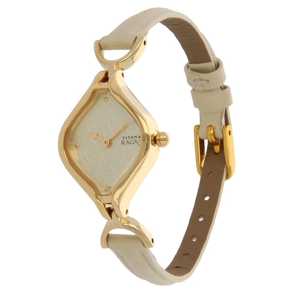 Buy Online Titan Raga Champagne Dial Analog Leather Strap Watch for ...