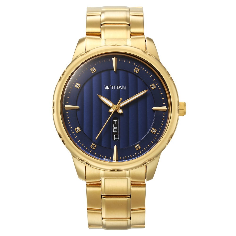 Buy Online Titan Regalia Opulent Blue Dial Analog with Day and Date ...