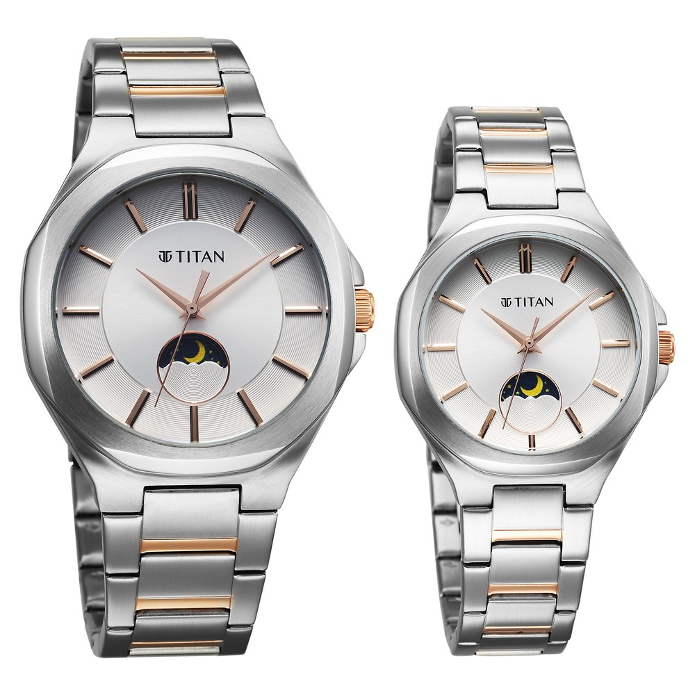 Buy Online Titan Bandhan Quartz Analog Sun-Moon Silver Dial Two Toned ...