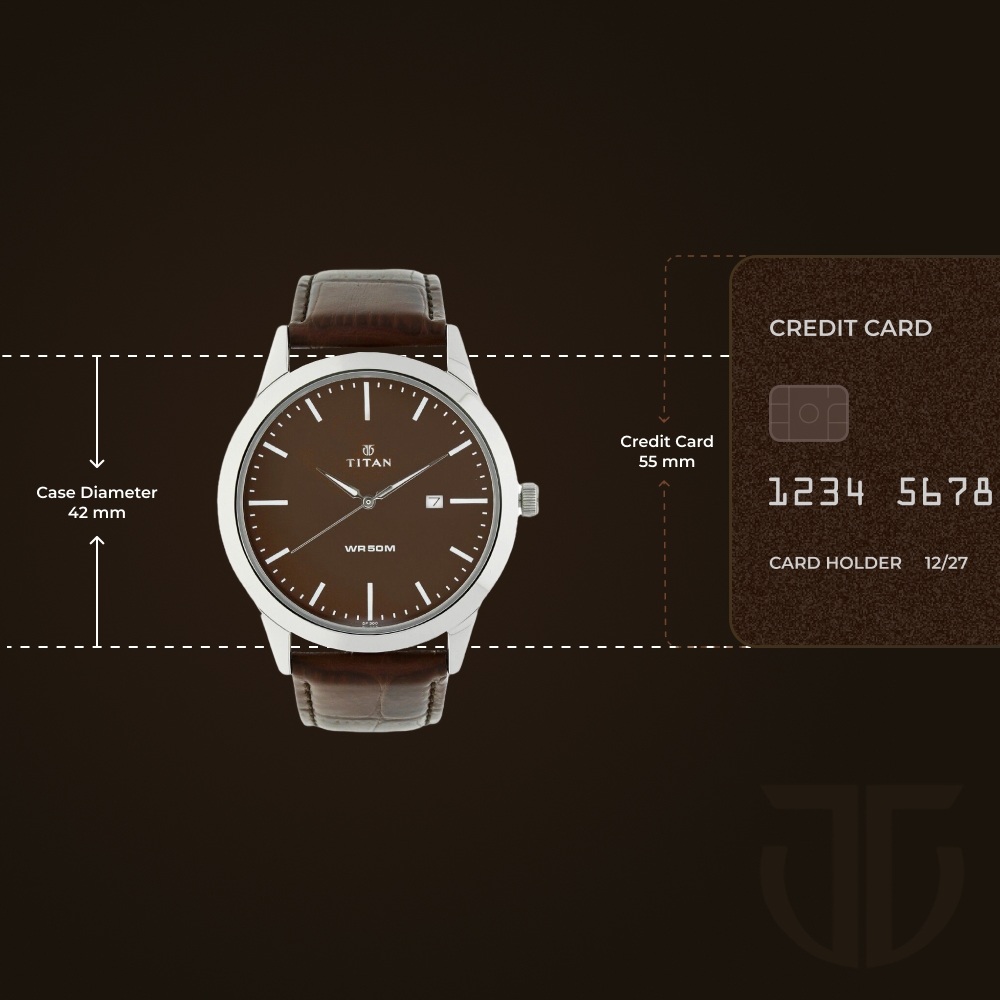 Buy Online Titan Quartz Analog with Date Brown Dial Leather Strap Watch ...