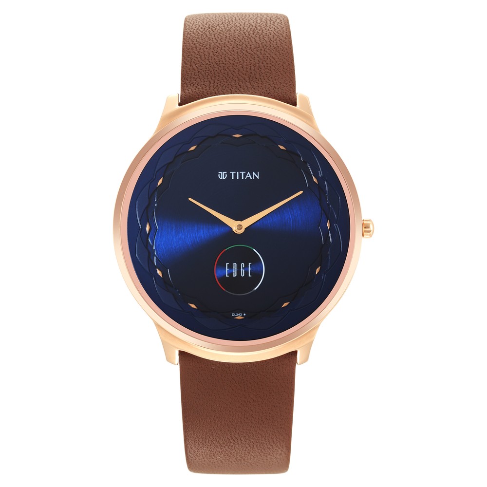 Buy Online Titan Edge Quartz Analog Blue Dial Brown Leather Strap Watch ...
