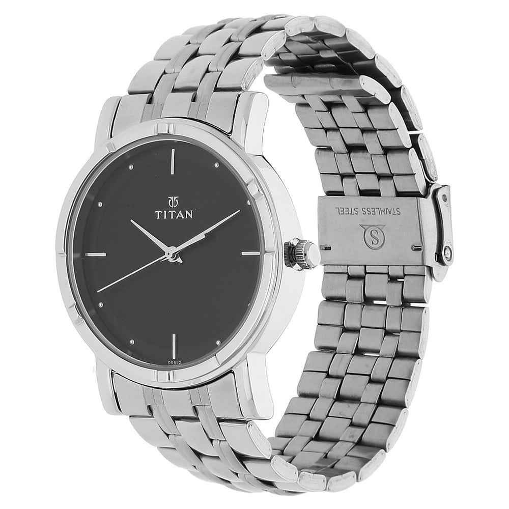 Buy Online Titan Men's Elegance Watch: Black Dial with Sleek Link Strap ...
