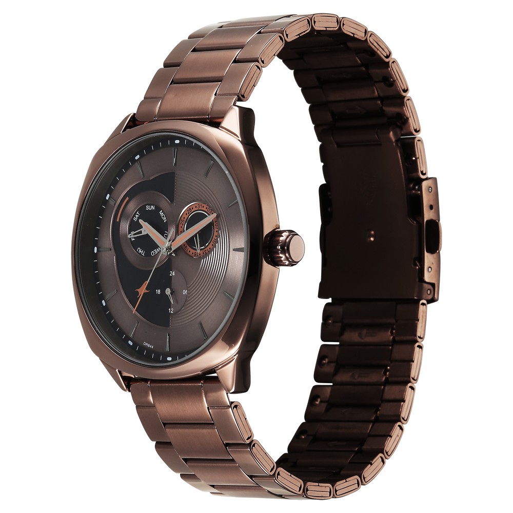 Buy Online Fastrack Tick Tock Quartz Multifunction Brown Dial Stainless ...