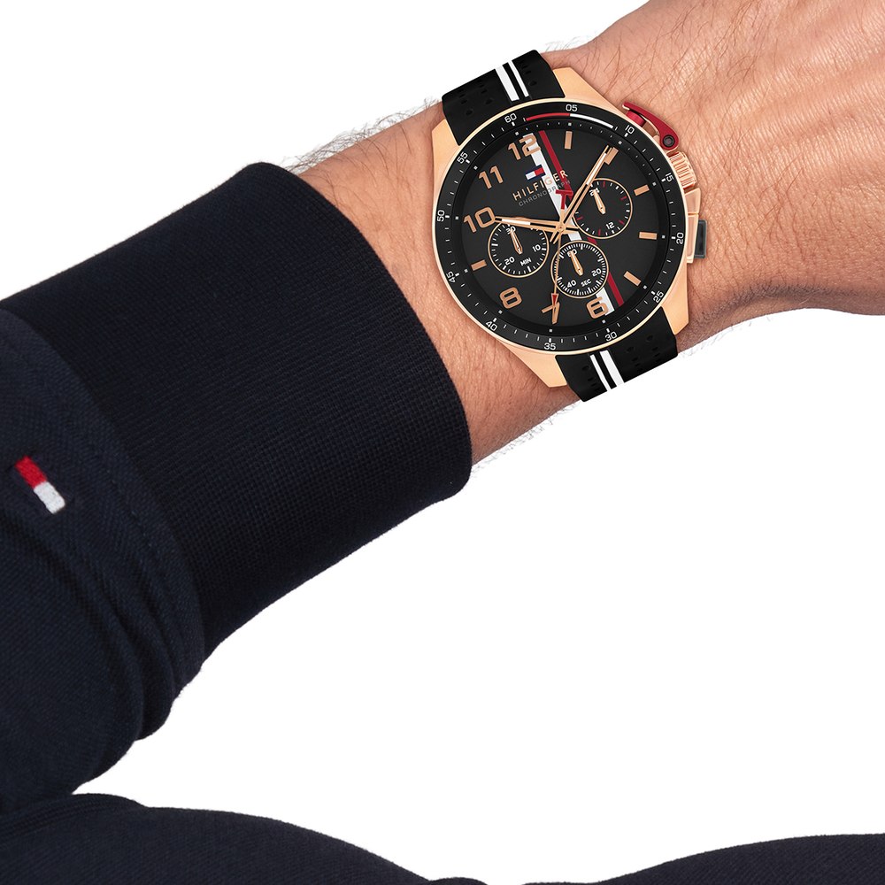 Buy Online Tommy Hilfiger Quartz Chronograph Black Dial Black Silicone ...