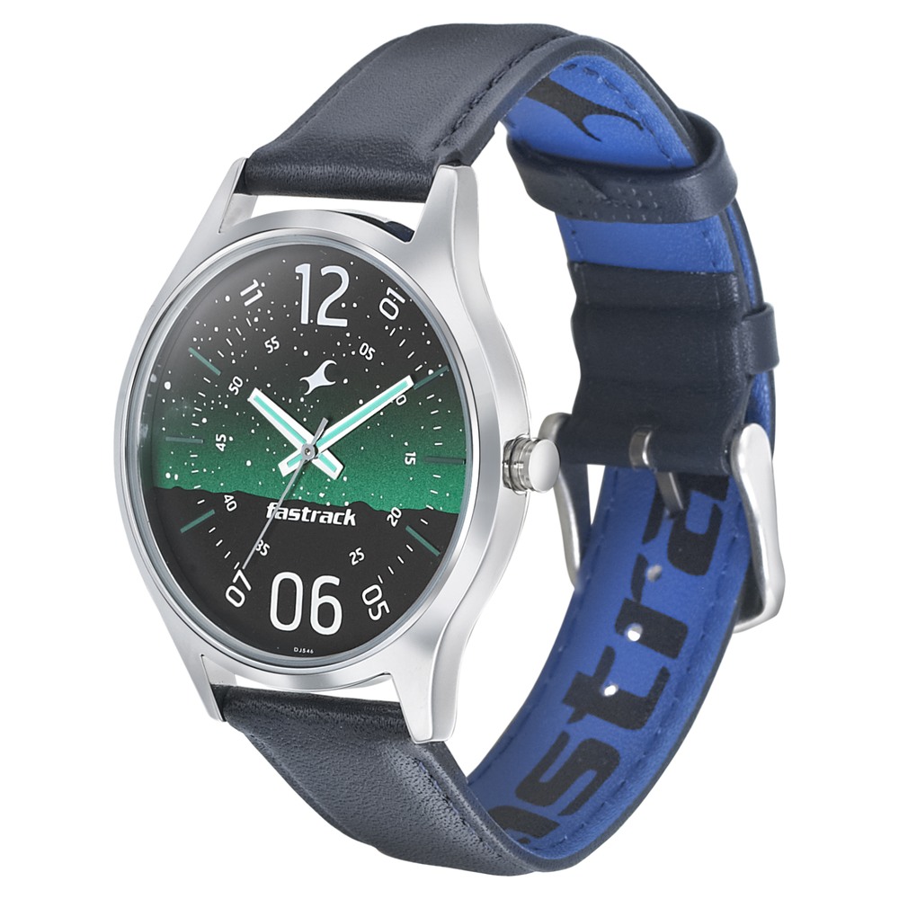Buy Online Fastrack Space Rover Quartz Analog Green Dial Leather Strap ...