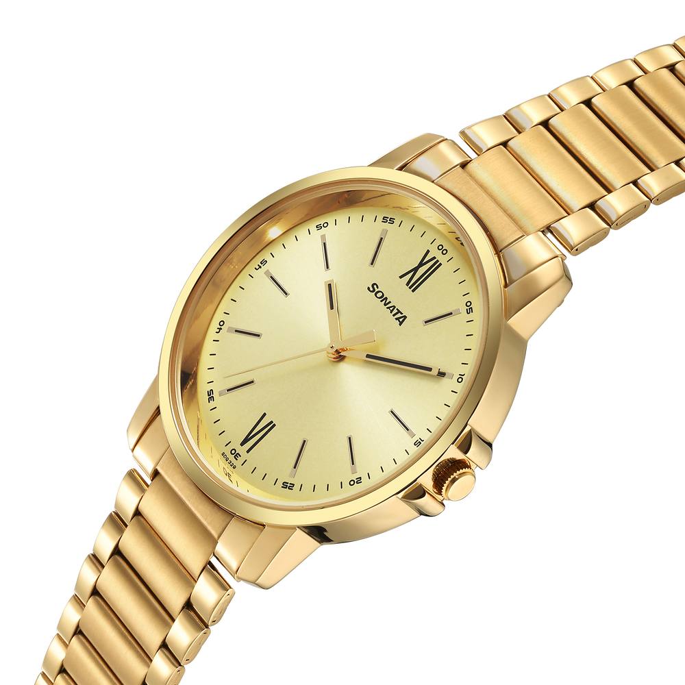 Buy Online Sonata Traditional Essentials Quartz Analog Champagne Dial ...
