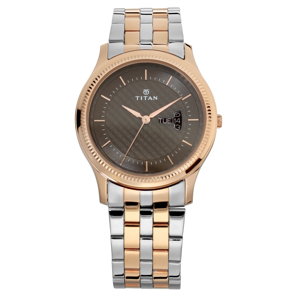 Buy Online Titan Brown Dial Analog with Day and Date Stainless Steel ...