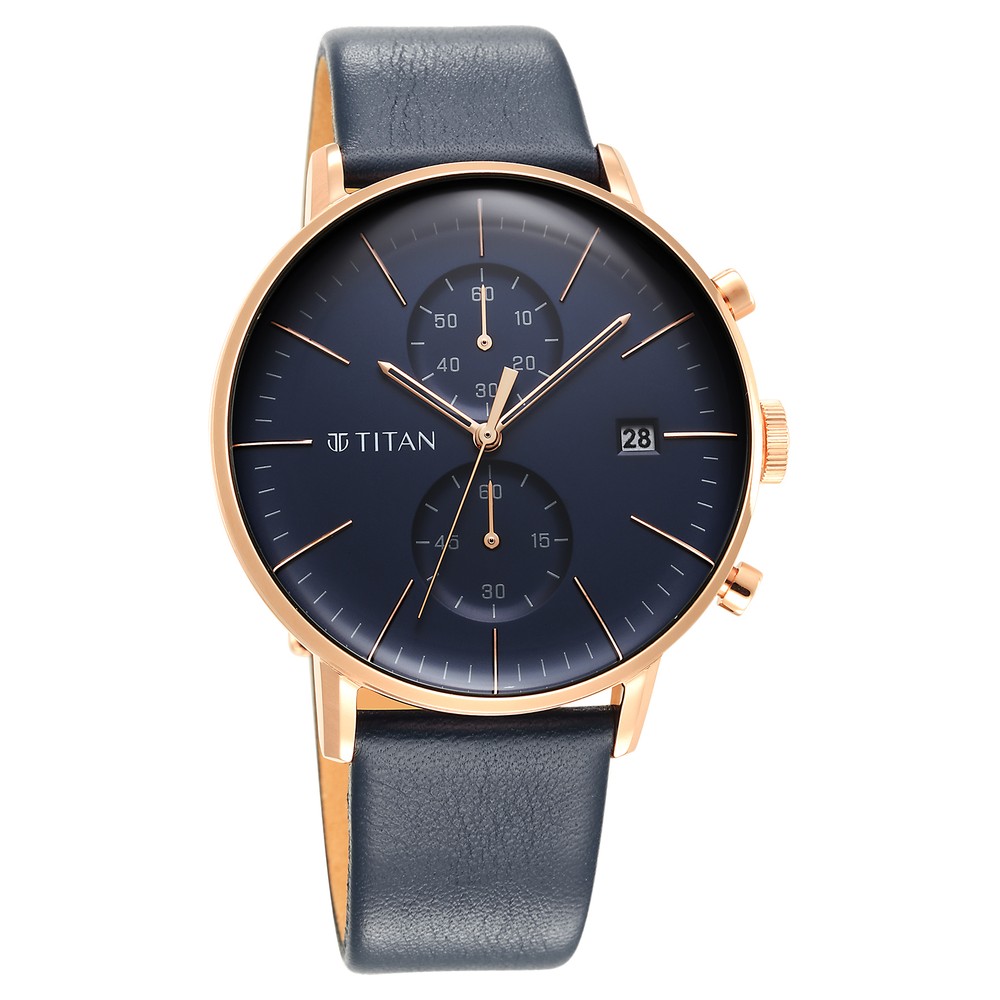 Buy Online Titan Infinity Display Blue Dial Chronograph Leather Strap ...
