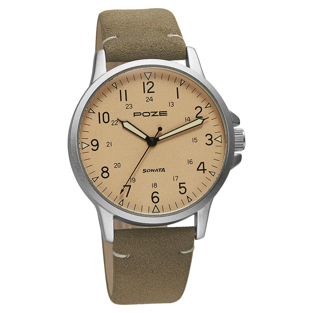 Buy Online Poze by Sonata Quartz Analog Beige Dial PU Leather Strap ...
