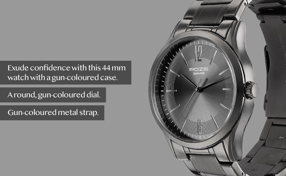 Buy Online Sonata Poze Quartz Analog Grey Dial Metal Strap Watch for ...