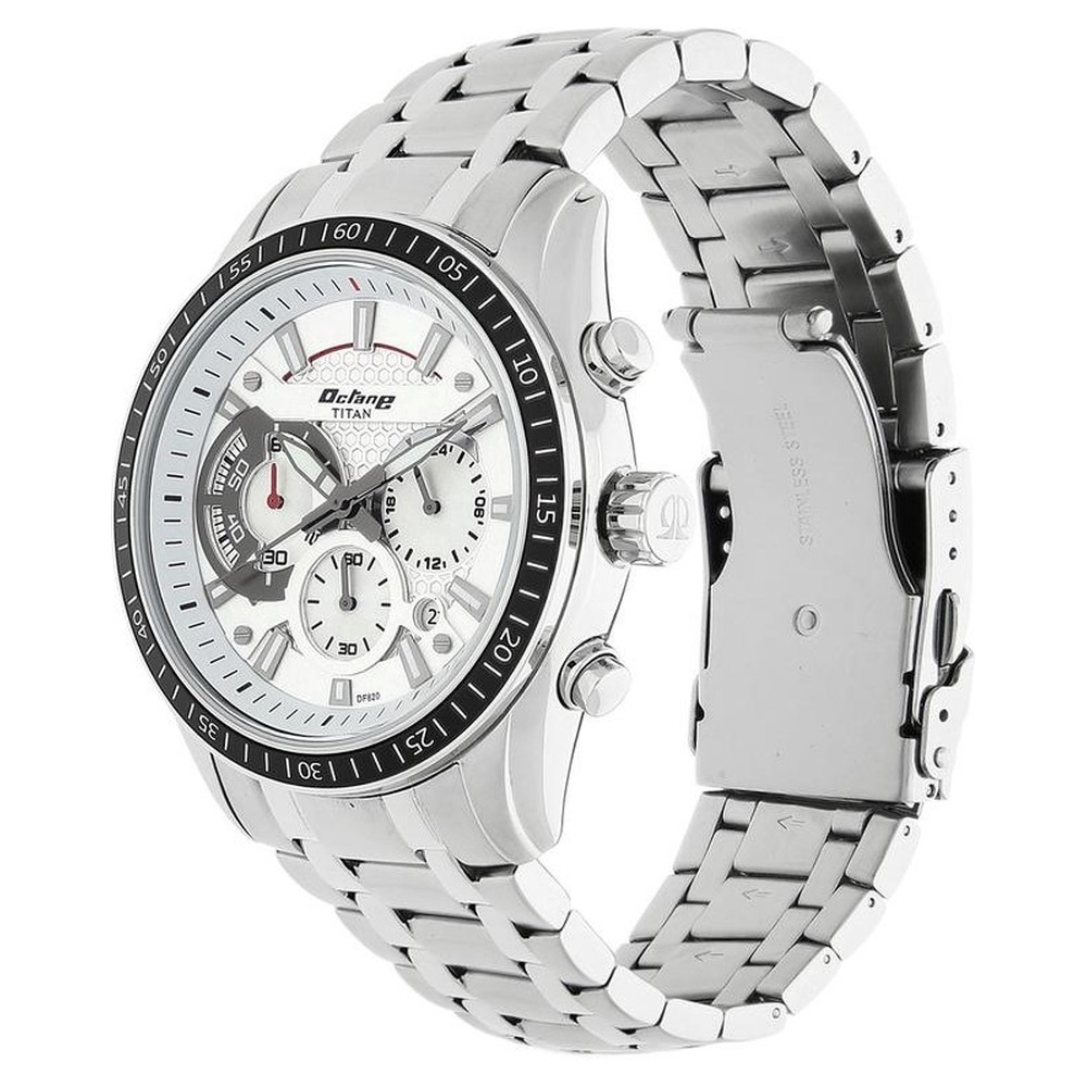 Buy Online Titan Octane Quartz Chronograph White Dial Silver Stainless ...