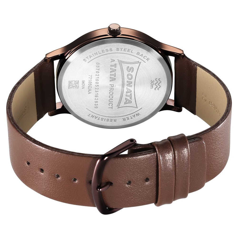 Buy Online Sonata Aspire Quartz Analog Brown Dial Leather Strap Watch ...