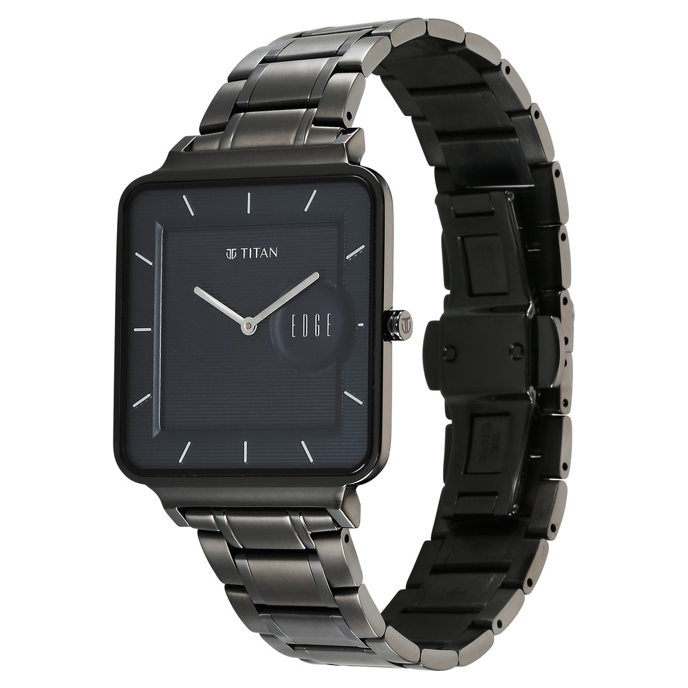 Buy Online Titan Edge Quad Quartz Analog Blue Dial With Grey Stainless ...
