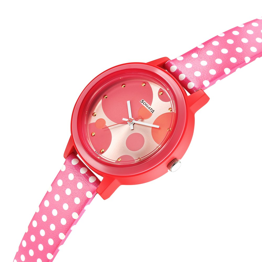 Buy Online Sonata Dot to Dot Pink Dial Leather Strap Watch for Women ...