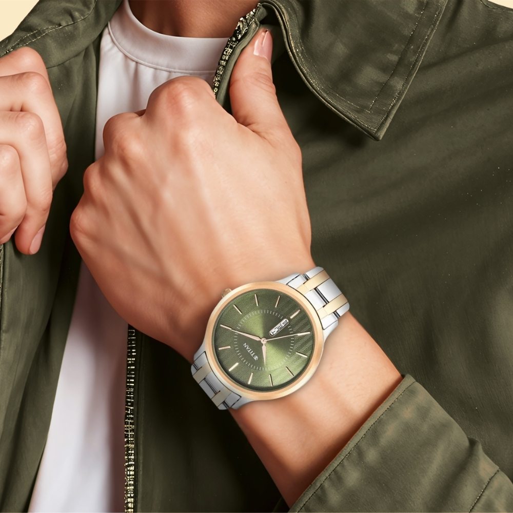Buy Online Titan Quartz Analog Green Dial Stainless Steel Strap Watch ...